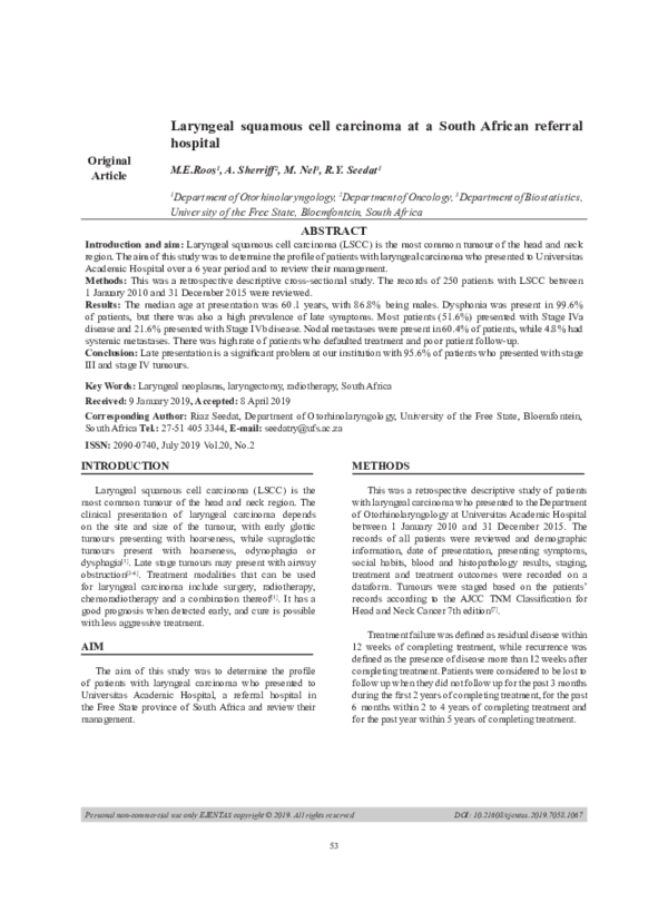(PDF) Laryngeal squamous cell carcinoma at a South African referral ...