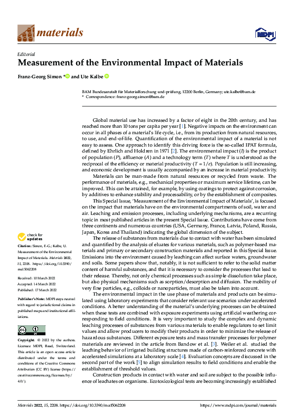 (PDF) Measurement of the Environmental Impact of Materials
