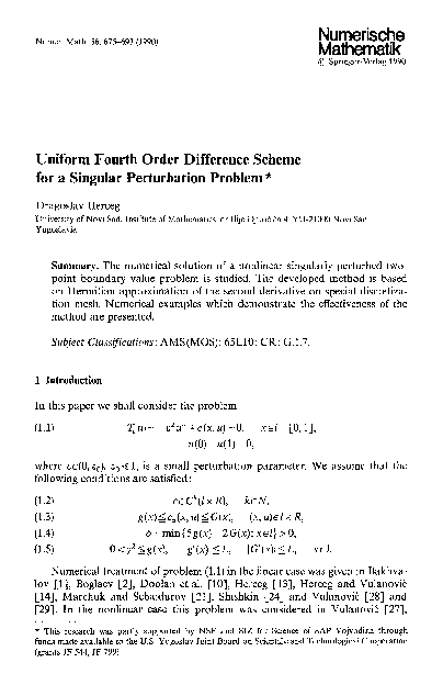 (PDF) Uniform fourth order difference scheme for a singular perturbation problem