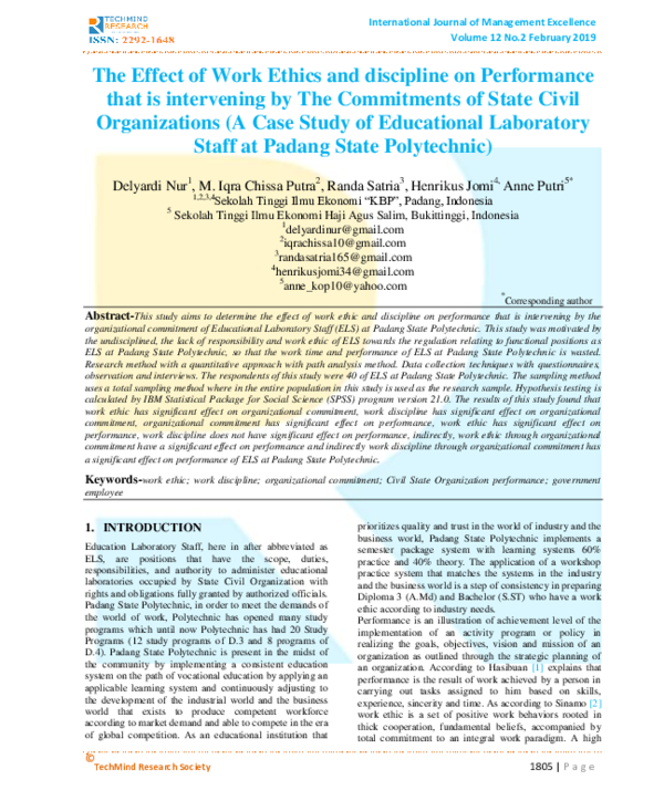 (PDF) The Effect of Work Ethics and discipline on Performance that is ...