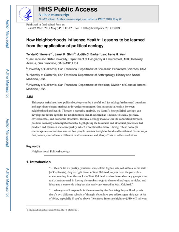 (PDF) How Neighborhoods Influence Health: Lessons to be learned from ...