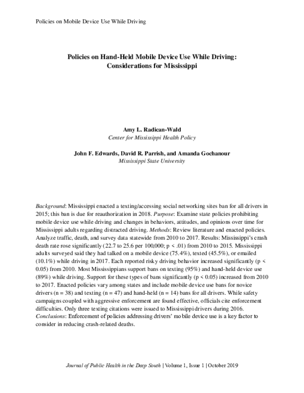 (PDF) Policies on Hand-Held Mobile Device Use While Driving ...