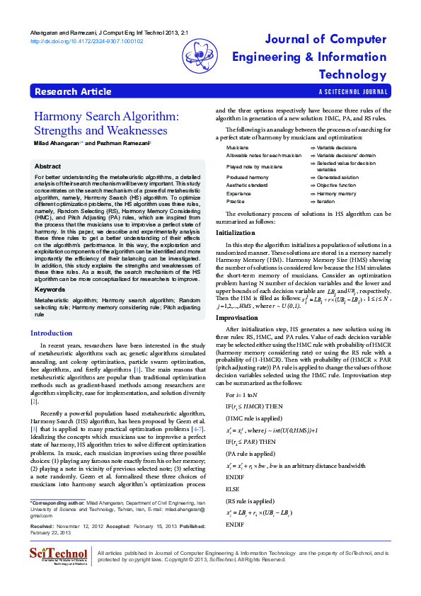 (PDF) Harmony Search Algorithm: Strengths and Weaknesses