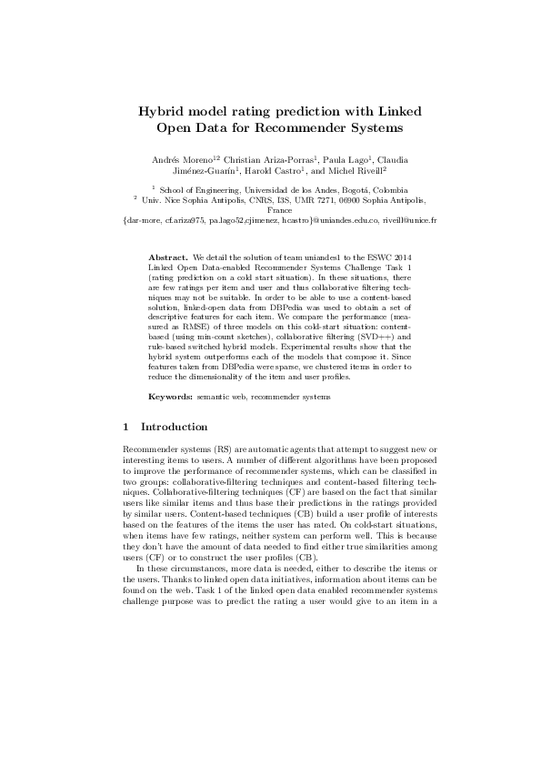 Pdf Hybrid Model Rating Prediction With Linked Open Data For