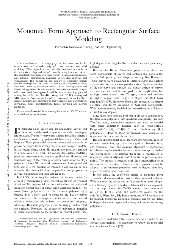 (PDF) Monomial Form Approach to Rectangular Surface Modeling