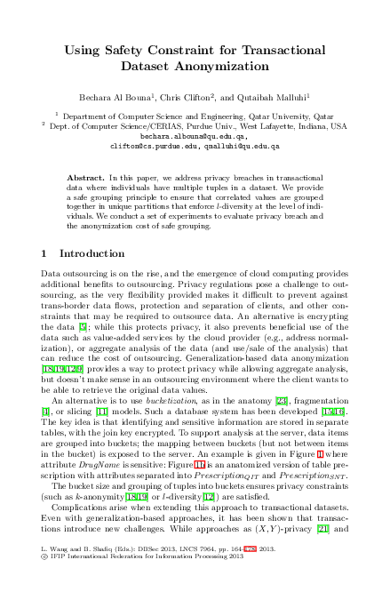 Pdf Using Safety Constraint For Transactional Dataset Anonymization