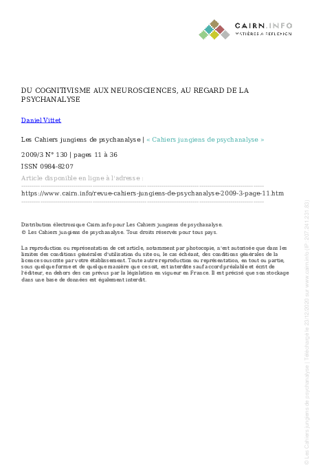(PDF) Du cognitivisme aux neurosciences, au regard de la psychanalyse