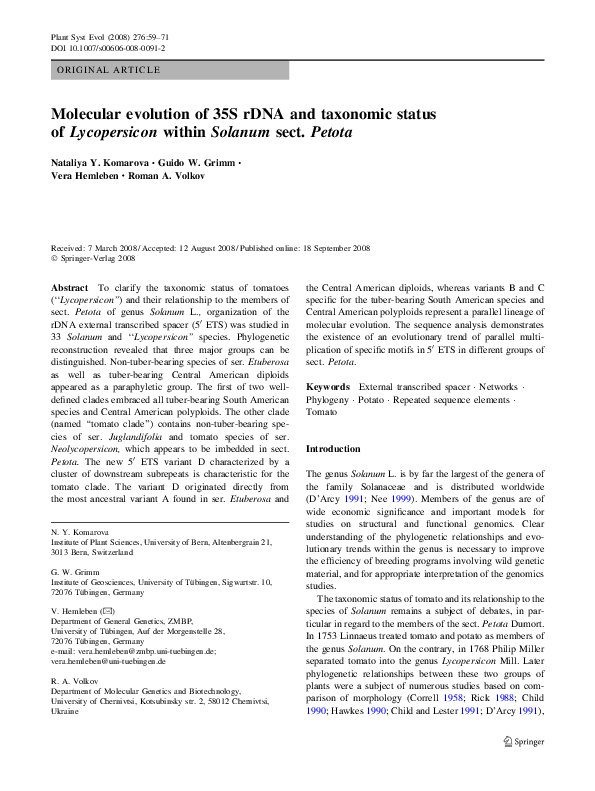 (PDF) Molecular evolution of 35S rDNA and taxonomic status of ...