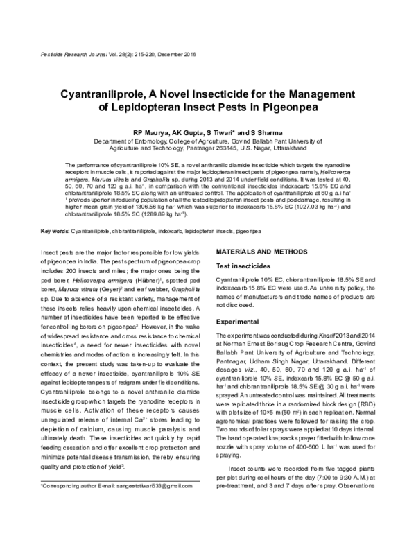 (PDF) Cyantraniliprole, A Novel Insecticide for the Management of ...