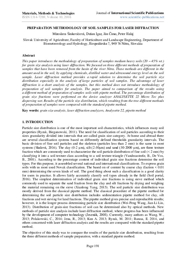 (PDF) Preparation Methodology of Soil Samples for Laser Diffraction
