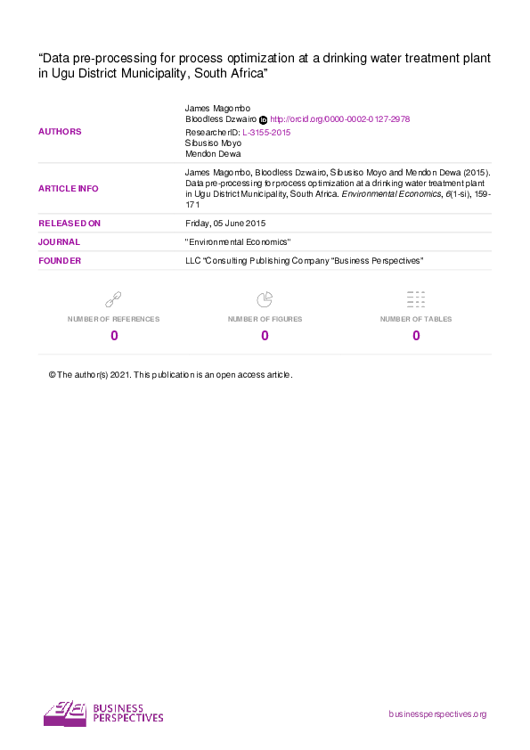 (PDF) Data pre-processing for process optimization at a drinking water ...