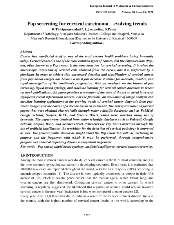(PDF) Pap screening for cervical carcinoma – evolving trends