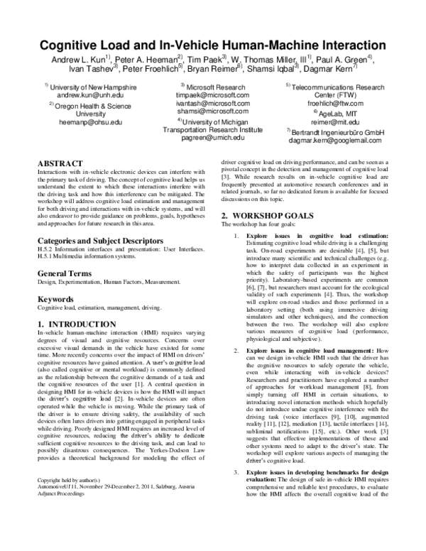 (PDF) Cognitive Load and In-Vehicle Human-Machine Interaction