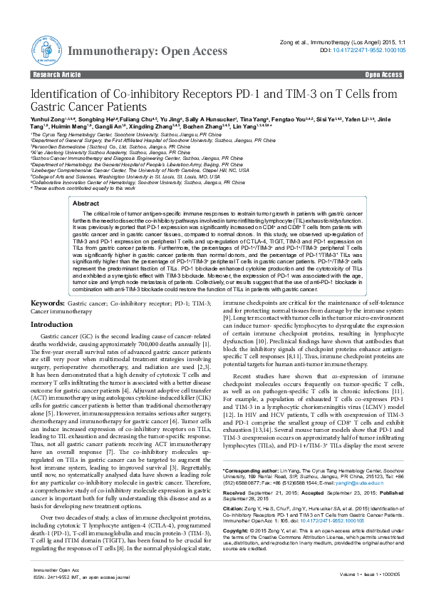 (PDF) Identification of Co-inhibitory Receptors PD-1 and TIM-3 on T ...