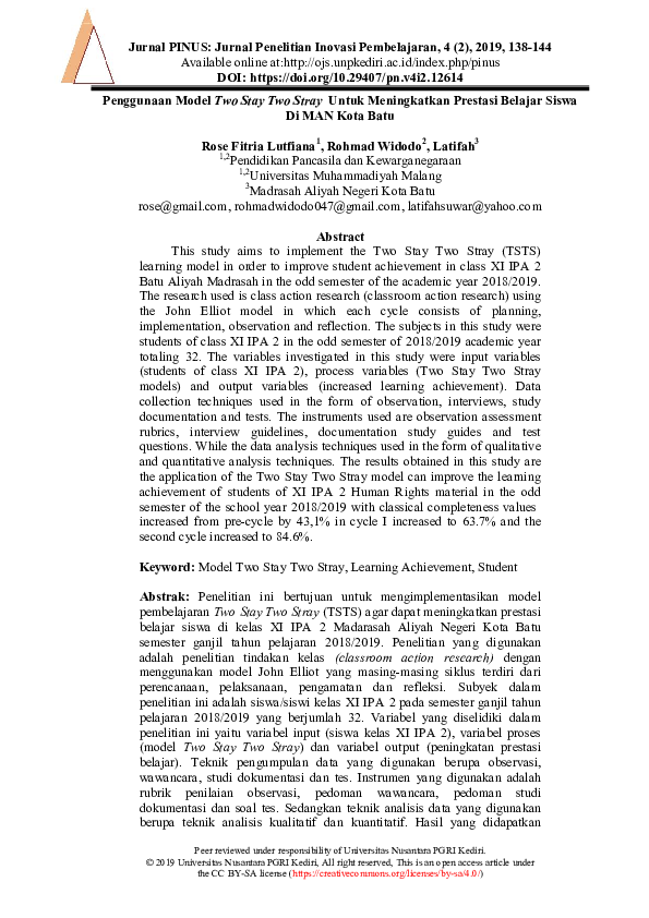 (PDF) Use of Two Stay Two Stray Model to Improve Student Learning ...