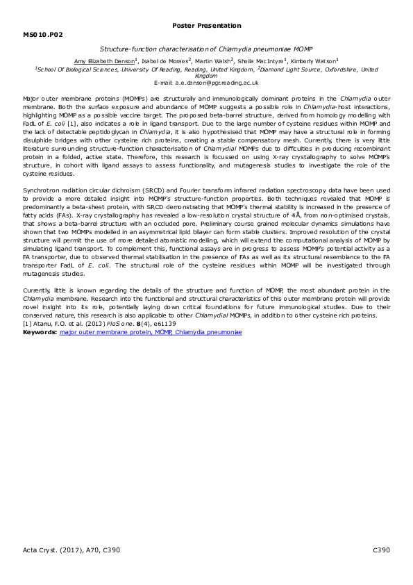 (PDF) Structure–function characterisation of Chlamydia pneumoniae MOMP