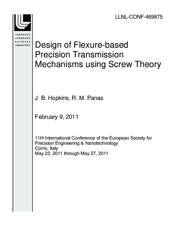 (PDF) Design of flexure-based precision transmission mechanisms using screw theory
