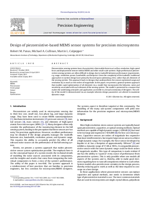 (PDF) Design of piezoresistive-based MEMS sensor systems for precision ...