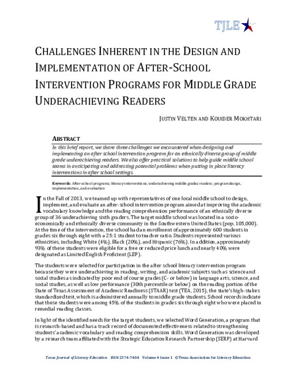 (PDF) Challenges Inherent in the Design and Implementation of After ...