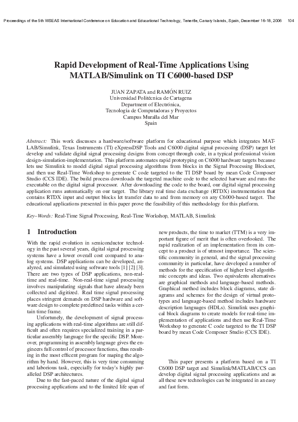 (PDF) Rapid Development of Real-Time Applications Using MATLAB/Simulink ...