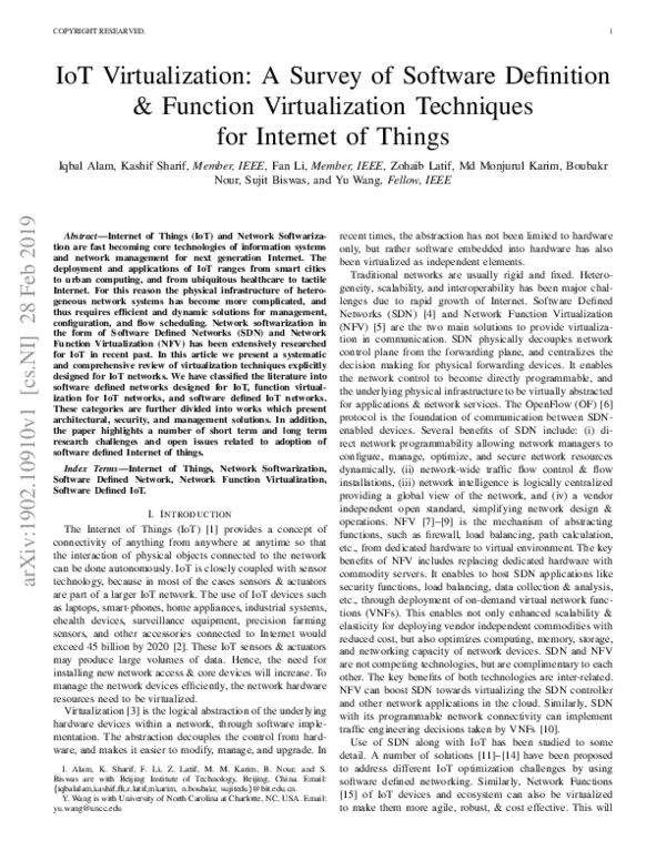 Pdf Iot Virtualization A Survey Of Software Definition And Function Virtualization Techniques