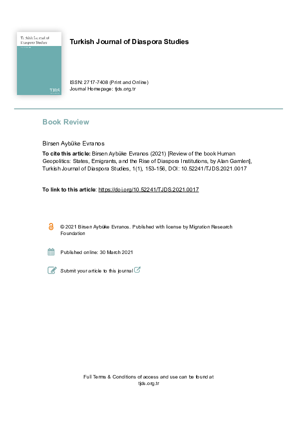 (PDF) Alan Gamlen, Human Geopolitics States Emigrants and the Rise of ...