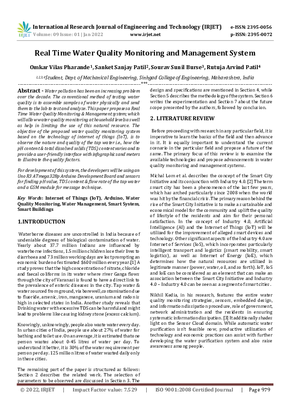 (PDF) Real Time Water Quality Monitoring and Management System