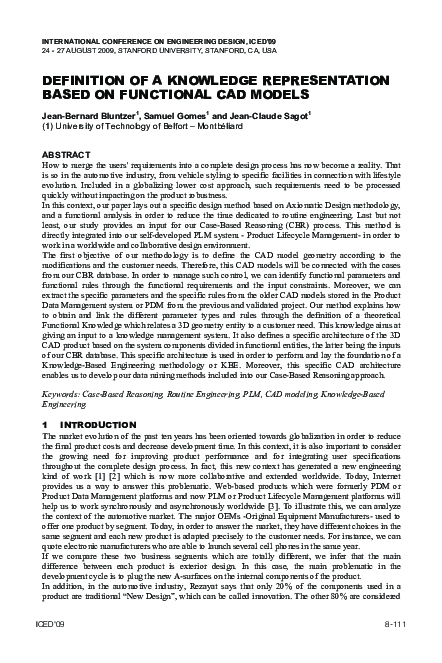 (PDF) Definition of a Knowledge Representation Based on Functional CAD ...