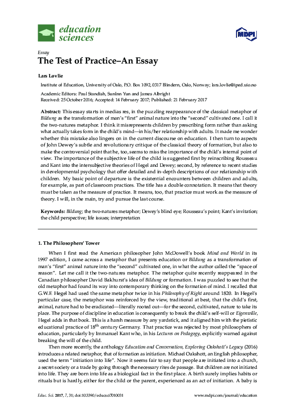 (PDF) The Test of Practice–An Essay