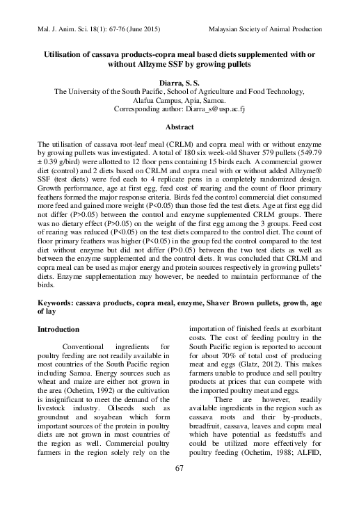 (PDF) Utilisation of cassava products-copra meal based diets supplemented with or without ...