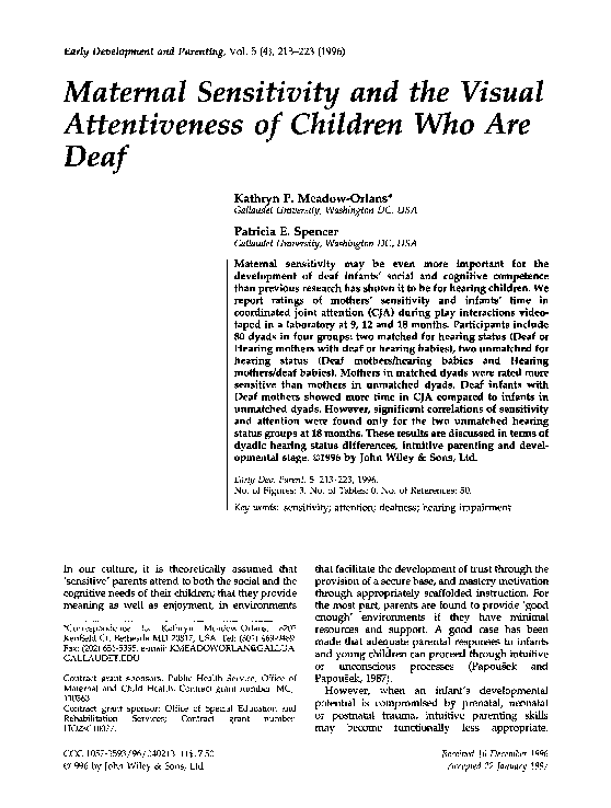 (PDF) Maternal Sensitivity and the Visual Attentiveness of Children Who ...