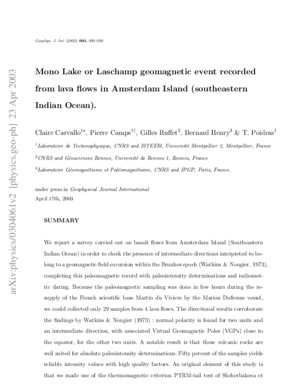 (PDF) Mono Lake or Laschamp geomagnetic event recorded from lava flows ...