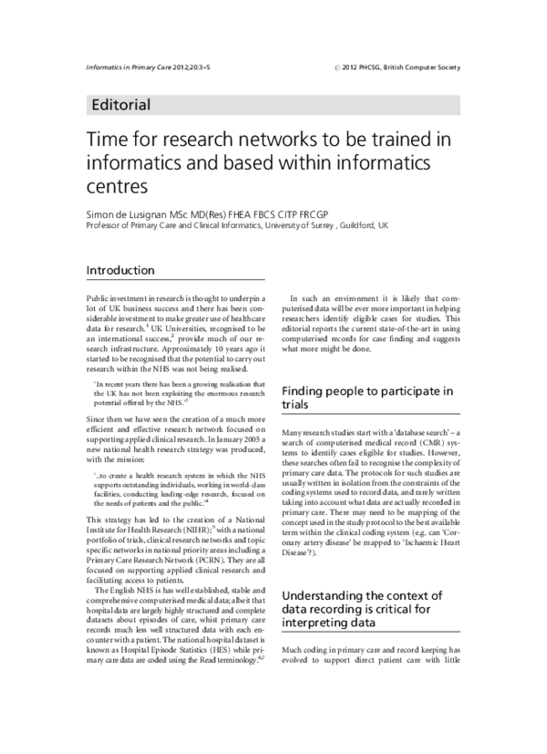(PDF) Time for research networks to be trained in informatics and based ...