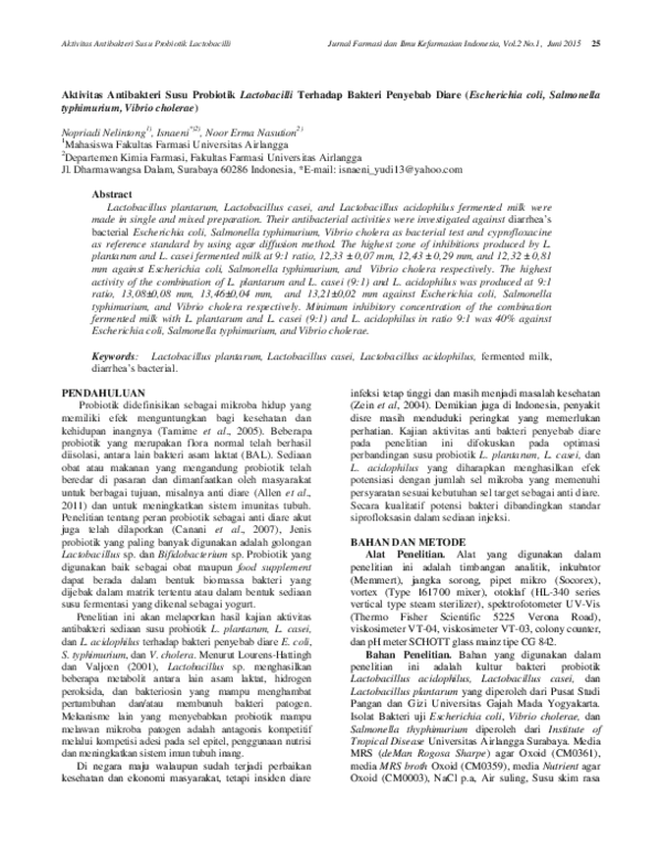 (PDF) Aktivitas Antibakteri Susu Probiotik Lactobacilli Terhadap Bakteri Penyebab Diare ...