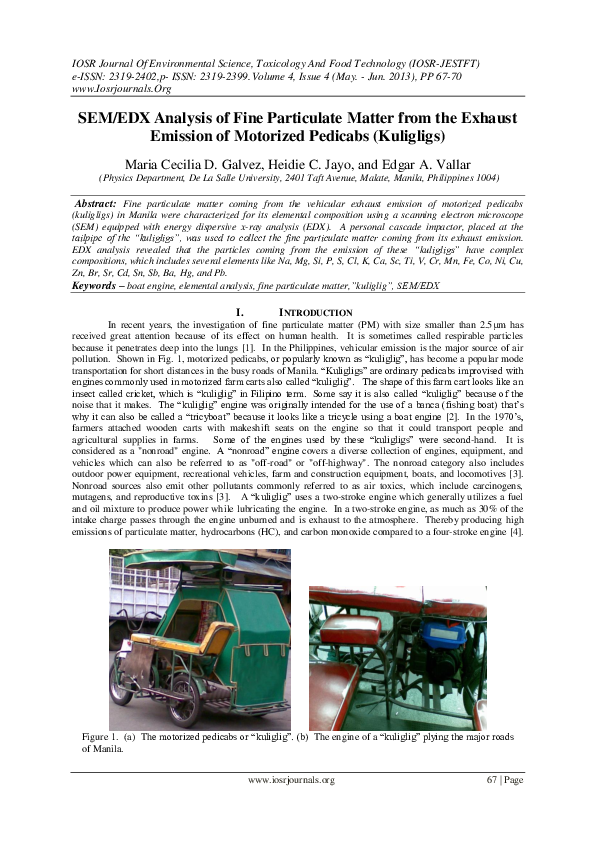 (PDF) SEM/EDX Analysis of Fine Particulate Matter from the Exhaust ...