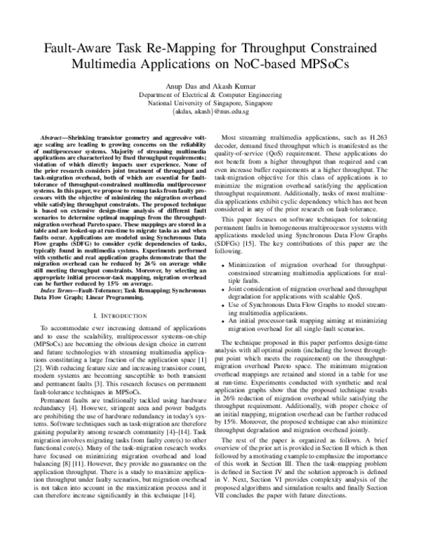 Pdf Fault Aware Task Re Mapping For Throughput Constrained Multimedia Applications On Noc