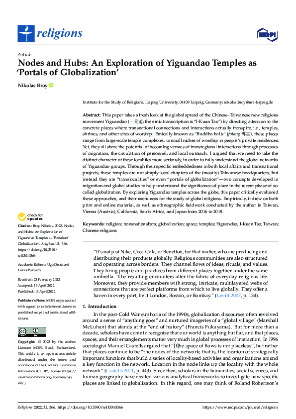 (PDF) Nodes and Hubs: An Exploration of Yiguandao Temples as 'Portals ...