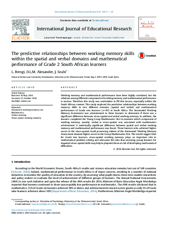 (PDF) The predictive relationships between working memory skills within the spatial and verbal ...