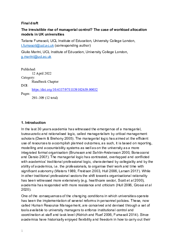 (PDF) The irresistible rise of managerial control? The case of workload ...