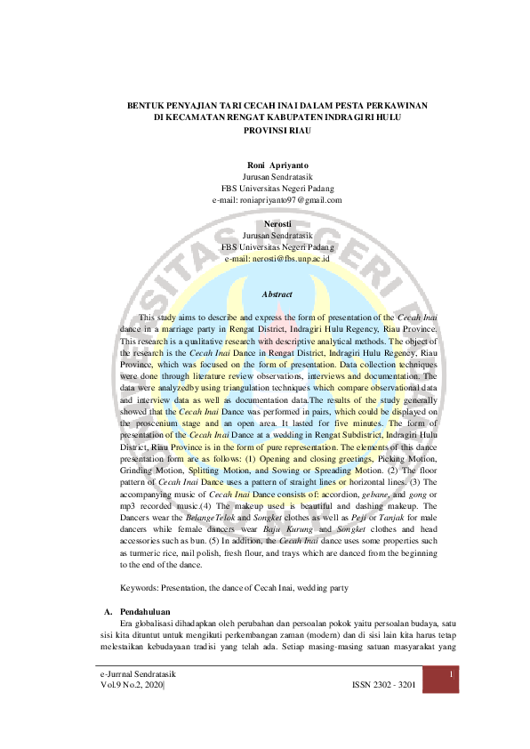 (PDF) Bentuk Penyajian Tari Cecah Inai Dalam Pesta Perkawinan DI ...
