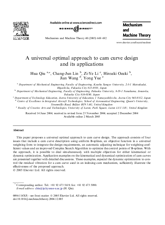 (PDF) A universal optimal approach to cam curve design and its applications