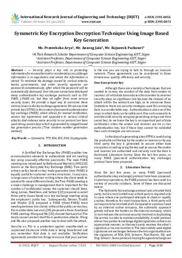 Pdf Symmetric Key Encryption Decryption Technique Using Image Based
