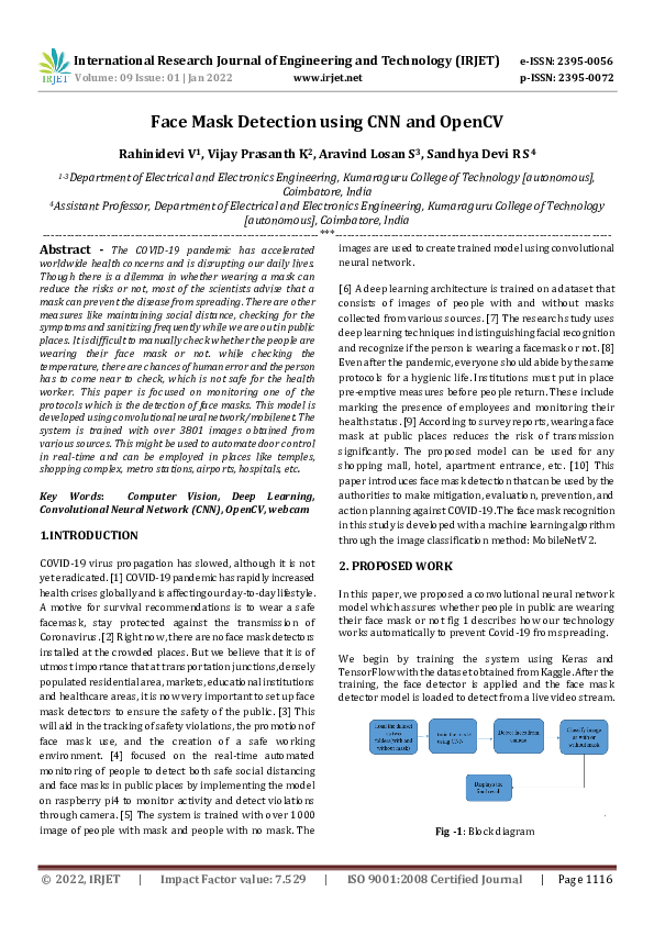 Pdf Face Mask Detection Using Cnn And Opencv