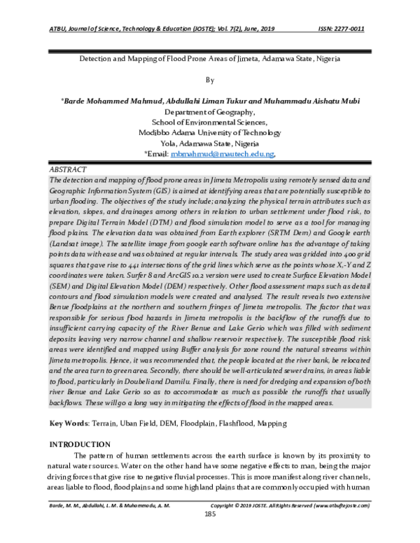 (PDF) Detection and Mapping of Flood Prone Areas of Jimeta, Adamawa ...
