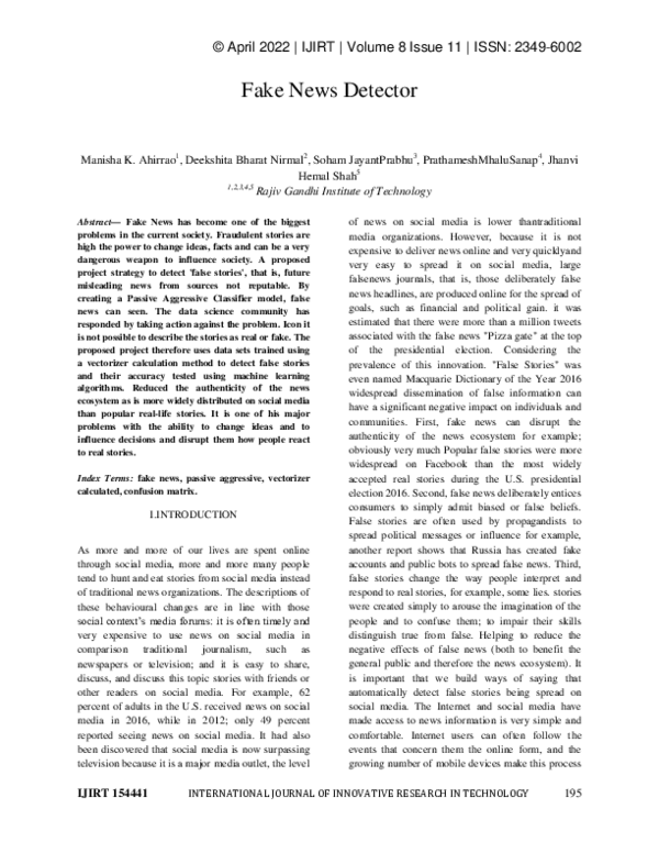 (PDF) Fake News Detector