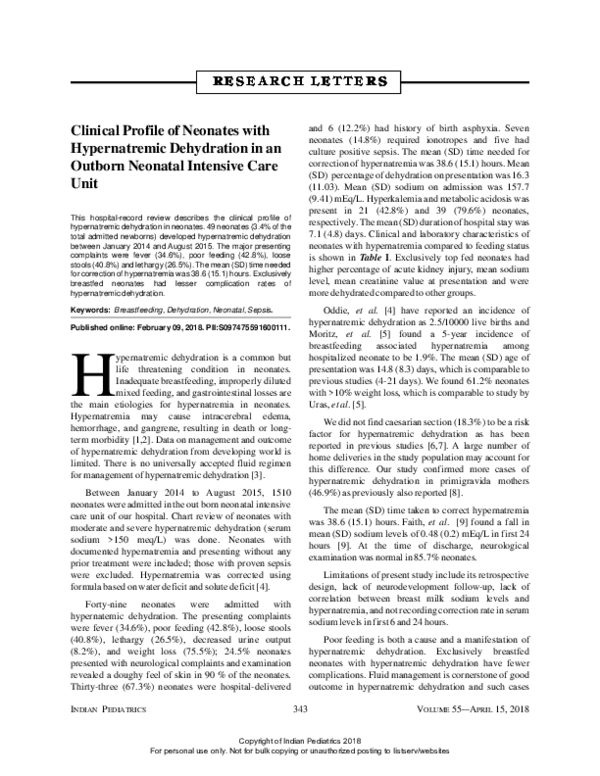 (PDF) Clinical Profile of Neonates with Hypernatremic Dehydration in an ...