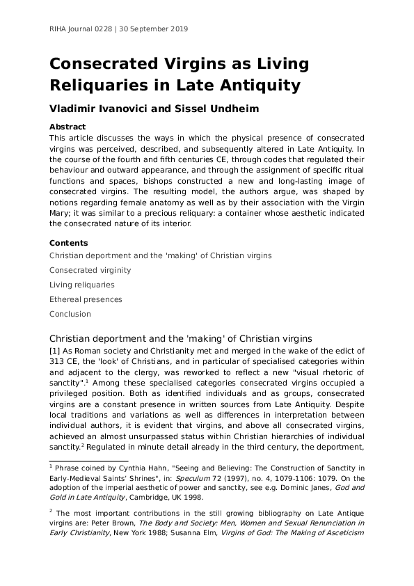 (PDF) 0228 Consecrated Virgins as Living Reliquaries in Late Antiquity