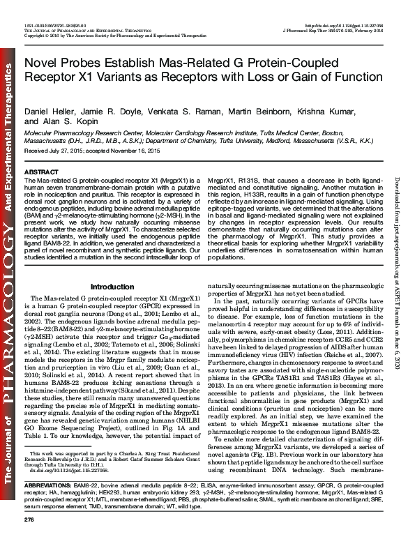 (PDF) Novel probes establish MrgprX1 variants as loss and gain of ...
