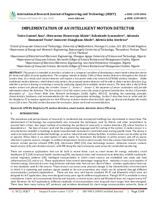 (PDF) IMPLEMENTATION OF AN INTELLIGENT MOTION DETECTOR