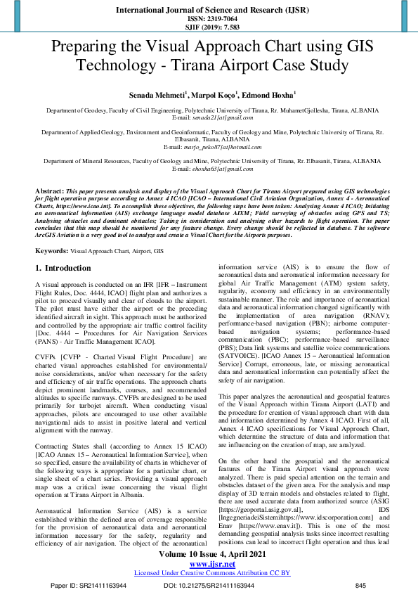 (PDF) Preparing the Visual Approach Chart using GIS Technology-Tirana ...